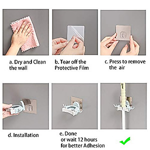 WAVALP Broom Holder Wall Mount with Command Hooks, Heavy Duty Mops Holder Organizer with Command Strips, Anti-Slip Home Storage and Organization Tool (White 2 pcs)