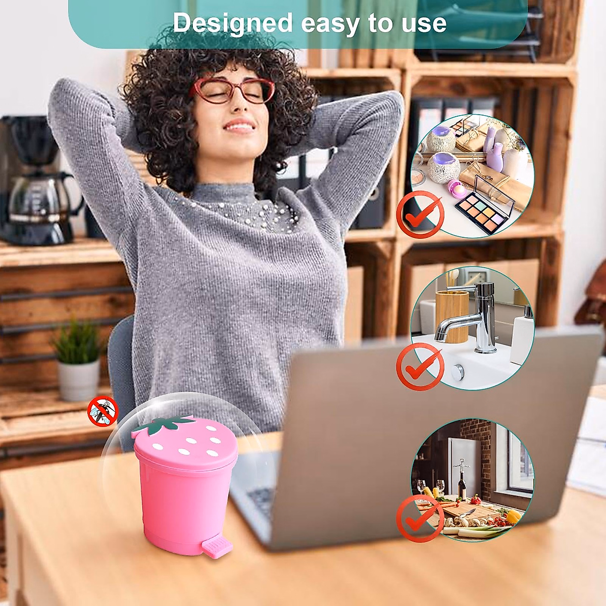 DISPRA Trash Can - Strawberry Junk Bin | Garbage Bin Waste Paper Organizer for Home Offices Living Room Kitchen | Countertop Storage Bucket | Countertop Trash Can - Trash Can