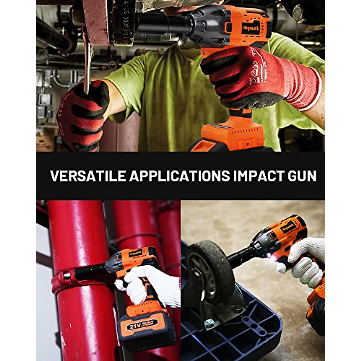 Heywork Power Cordless Impact Wrench,1/2" Impact Gun Max Torque 260Ft-lbs (350N.m) 3700RPM,21V Electric Impact Drill Driver Kit For Car/Home 2*4.0A Li-ion Battery and Fast Charger,6Pcs Sockets