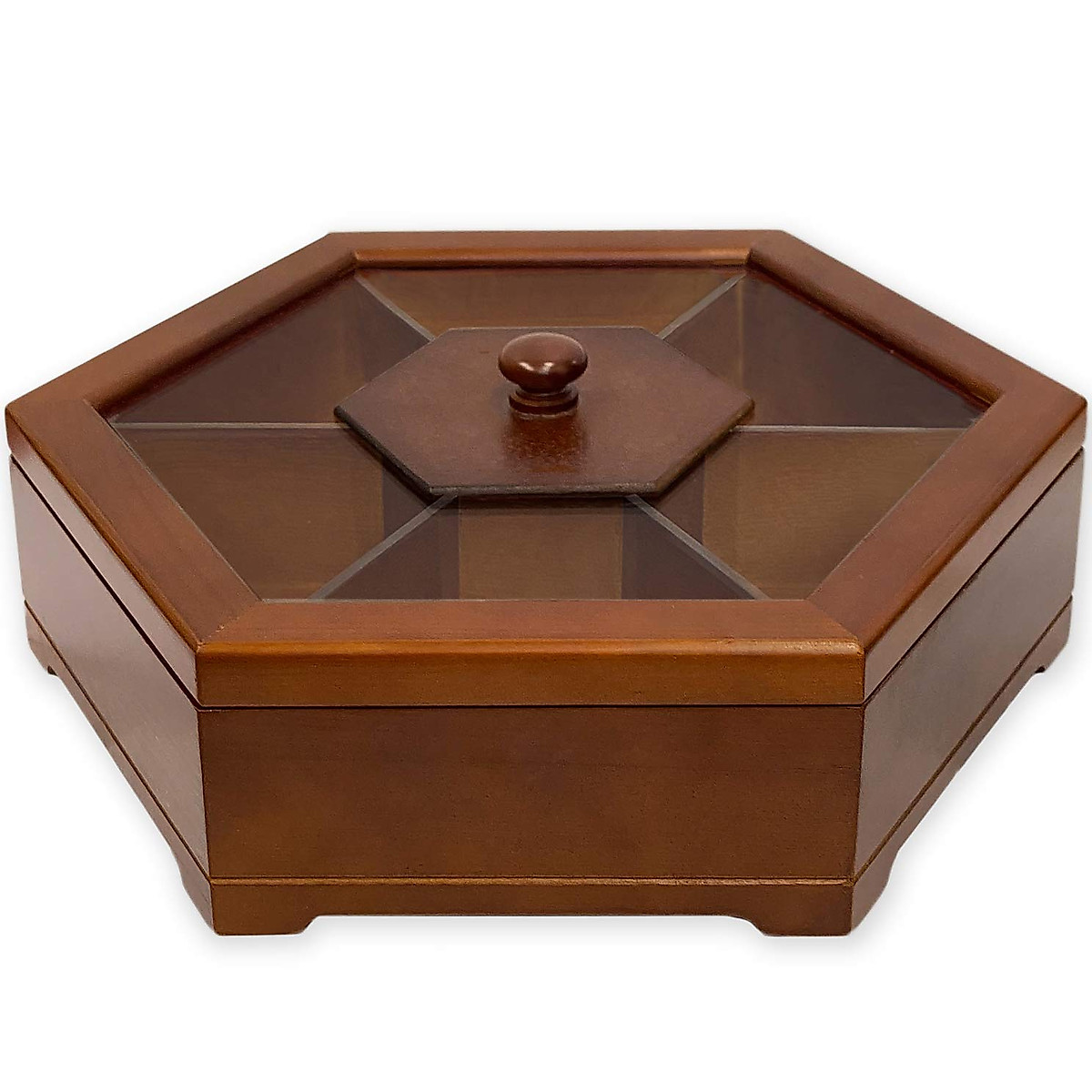 Sectional Tray for Dry Fruits Nuts Snacks with Glass Lid, Humidity proof wooden storage, Candy Box