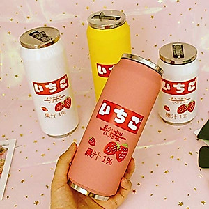 PEXIZUAN Kawaii Stainless Steel Kawaii Water Bottle with Straw Japanese Water Bottle Insulated(500ml/16.9oz,Pink)