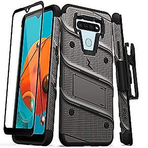 ZIZO Bolt Series for LG K51 / LG Reflect Case with Screen Protector Kickstand Holster Lanyard - Gun Metal Gray & Black