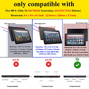 UUcovers Smart Cover for 8" Amazon Kindle Fire HD 8 Tablet 2018/2017/2016 Case 8th/7th/6th Generation with Pencil Holder, PU Leather Magnetic Folio Stand Card Wallet [Auto Wake/Sleep], Black Rose