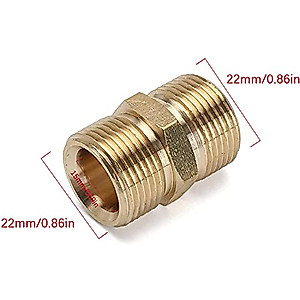 M22 Pressure Washer Hose Coupler，M22 Metric Male Thread Fitting 15mm Male X 15mm Male Pressure Washer Hose Extension Adapter, Solid Brass, 4500 PSIconnectorsM22 (1pack)