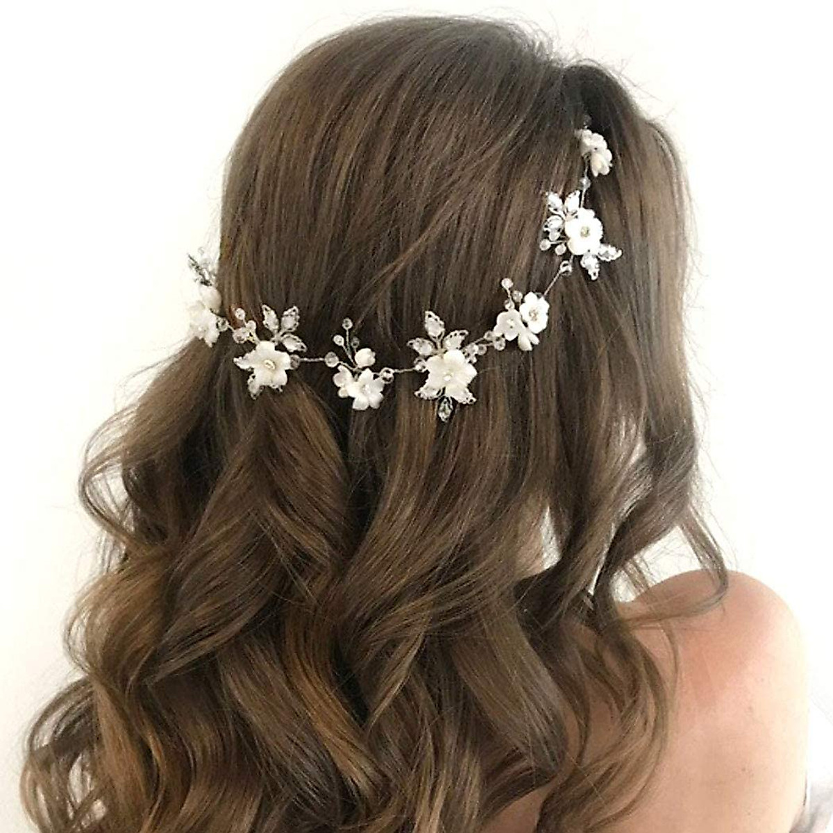 Unicra Bride Silver Wedding Hair Vine Flower Bridal Hair Piece Leaf Party Hair Accessories Crystal Hair Jewelry Rhinestone Headpieces for Women and Girls