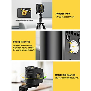 Laser Level Self Leveling Cross Line Green Laser Level Tool Adjustable Brightness Laser Leveler with 360°Magnetic Mounting Plate Carrying Pouch for Picture Hanging and Construction