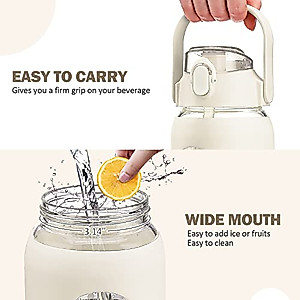 kytffu 64oz Glass Water Bottles with Straw, Half Gallon Motivational Glass Bottle with Silicone Sleeve and Time Marker, 2L Leakproof Large Glass Water Jug for Gym Home Office,White