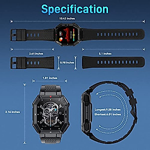 Military Smart Watch for Men (Answer/Make Call), 1.85 Inches HD Outdoor Tactical Sports Rugged Smartwatch, Fitness Tracker Watch with Heart Rate Blood Pressure Sleep Monitor for iPhone Android Phone