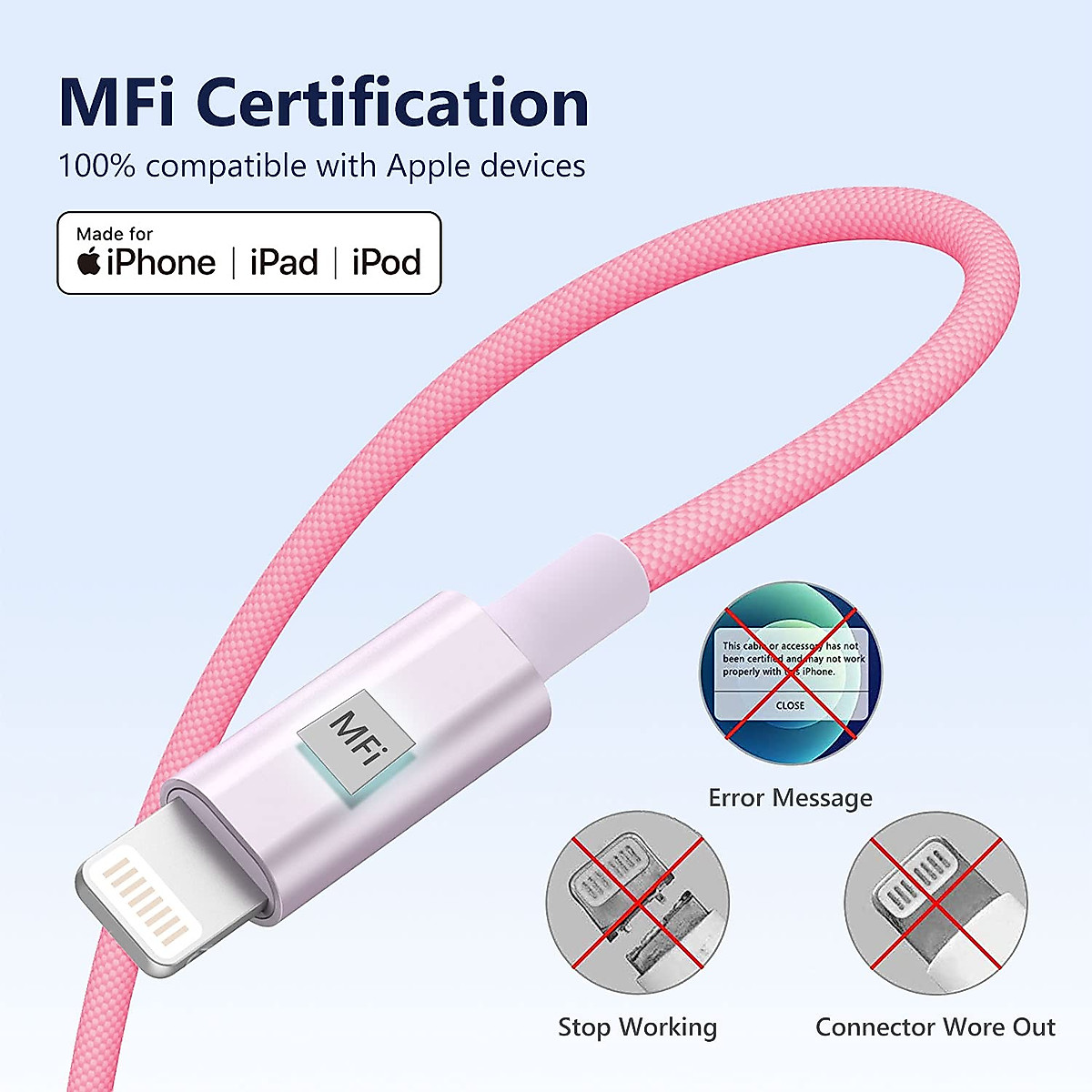 UMETRAVEL Lightning Cable MFi Certified iPhone Charger Cable Nylon Braided Charging Cord Lightning to USB A Cable for iPhone and More 3.3ft (Rainbow)