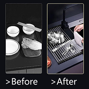 18x15 Roll up Sink Drying Rack Over The Sink Multipurpose roll-up Dish Drying Rack Kitchen Stainless Steel Sink Drain Rack Roll Up Dish Rack Food Drying Mat roll-up Dish Drying Rack