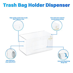 ELEGANCE Trash Bag Holder Dispenser,Clear Acrylic Wall Mounted Garbage Bag Dispenser for Kitchen Cabinets and Under Sink Storage