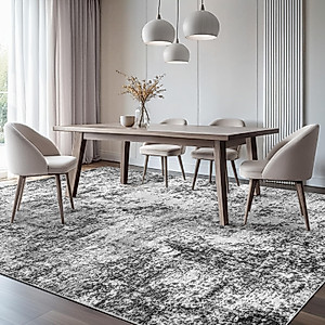 Area Rug Living Room Rugs - 9x12 Large Soft Indoor Neutral Modern Abstract Low Pile Washable Rug Carpet for Bedroom Dining Room Farmhouse Home Office - Grey