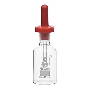 Dropping Bottle, 60ml (2oz) - Borosilicate 3.3 Glass - Eye Dropper Pipette and Dust Proof Rubber Bulb - Octagonal, Non-Screw Top - Eisco Labs