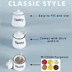 HAOTOP Farmhouse Porcelain Honey Jar with Dipper and Lid Set 12oz,Easy to Clean (White)