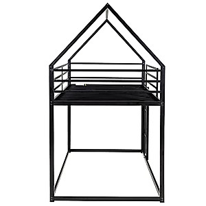 OPTOUGH Twin Over Twin House Bunk Bed with Built-in Ladder, Metal Low Bunk Bed for Kids Girls Boys, Black