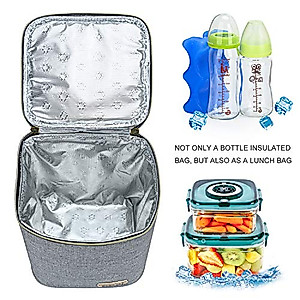 Momojing Insulated Breastmilk Cooler Bag and Baby Bottle Bag with Ice Pack Include, Fits 4 Large Baby Bottles Up to 9 Ounce for Nursing Mother-Grey
