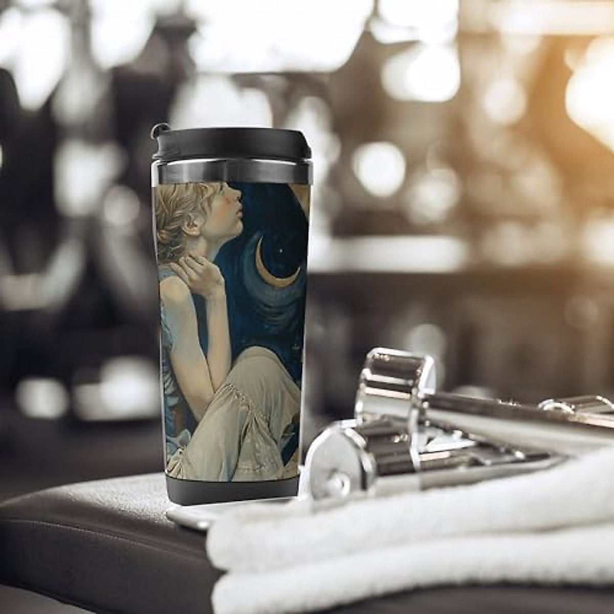 RTFGHJS 13oz Vacuum Insulated Stainless Steel Tumbler with Leakproof Lid Angel with Blue Wings 304 Stainless Steel Travel Mug Wide Mouth Coffee Cup for Hot & Cold Drinks (380ml)