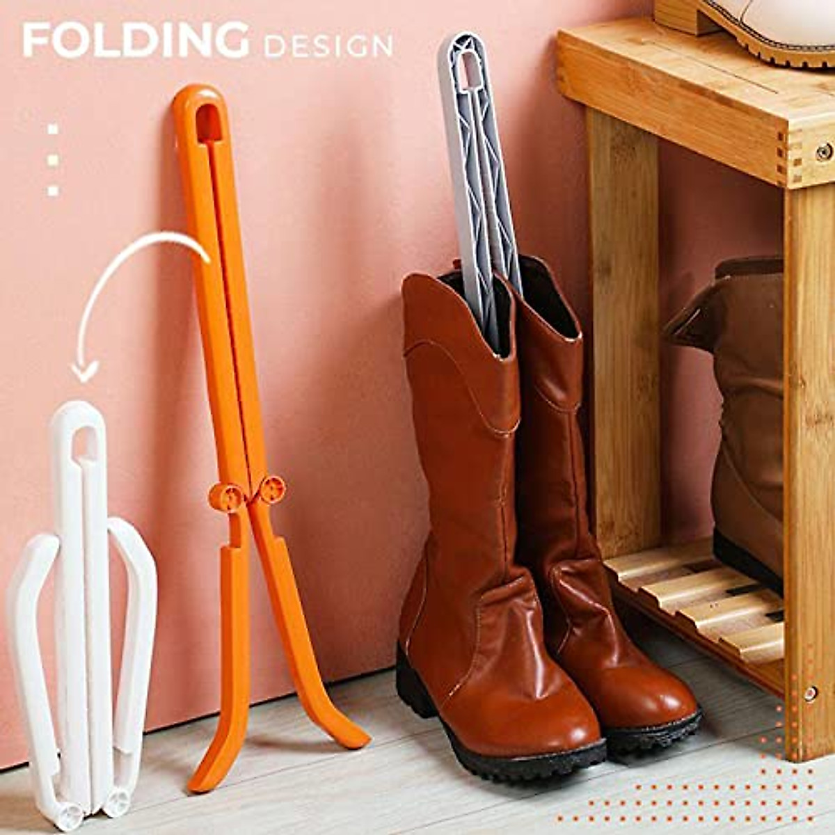 dazeni Folding Boot Shaper for women,Boots Knee High Shoes Clip Support Stand Storage Organizer,Boots Inserts Shape Holders -3PACK (Blue)