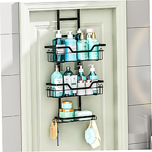 Hanging Shower Organizer Heavy Duty 3 Tiers Over The Shower Door Caddy Shower Rust Resistant Metal Shelf No Drilling Bathroom Shower Organizer with Side Hooks for Body Wash Towels Shower Han