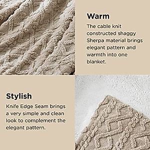 Bedsure Sherpa Fleece Blanket Twin Size for Bed - Fuzzy Soft Cozy Cable Throw for Couch, Thick Warm Blankets for Winter, Beige, 60x80 Inches
