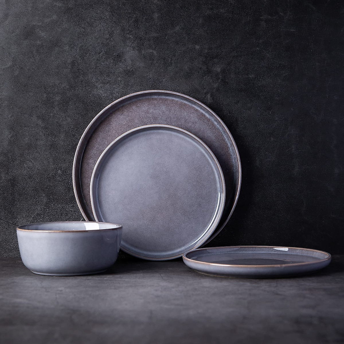 AmorArc Ceramic 10.5inch Dinner Plates and Cereal Bowls set(12PCS), Dishwasher & Microwave Safe, Reactive Grey-Rustic Style