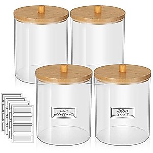 AUANIYAN 4 Pack Qtip Holder Dispenser for Cotton Ball, Round Swab Holder, Acrylic Clear Apothecary Jars for Bathroom Canister Accessories Storage Organizer