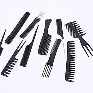 Hair Care Comb Anti Static Coarse Fine Toothed Tail Teasing Waves Pick Combs Set of 10,Black