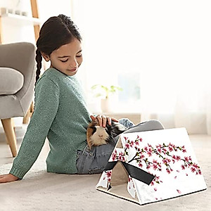 enheng Small Pet Hideout Sakura Flowers Hamster House Guinea Pig Playhouse for Dwarf Rabbits Hedgehogs Chinchillas