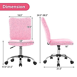 Giantex Faux Fur Office Chair, Armless Home Desk Chair, Height Adjustable Swivel Cute Chair, Middle Back Chair w/Chrome Base, Modern Fuzzy Vanity Chair, Rolling Task Chair for Study Bedroom (Pink)