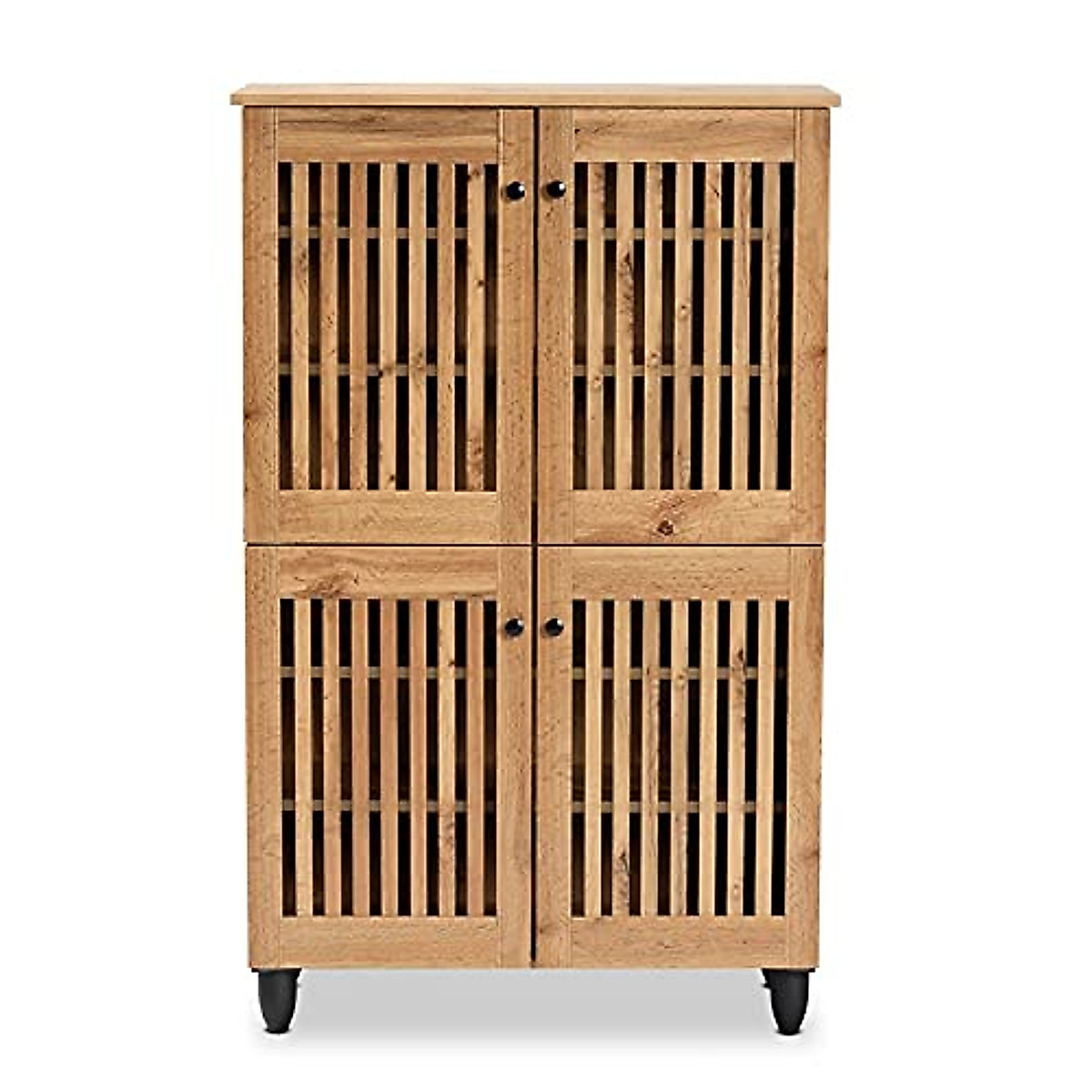 BOWERY HILL Modern Oak Brown Finished Wood 4-Door Shoe Storage Cabinet