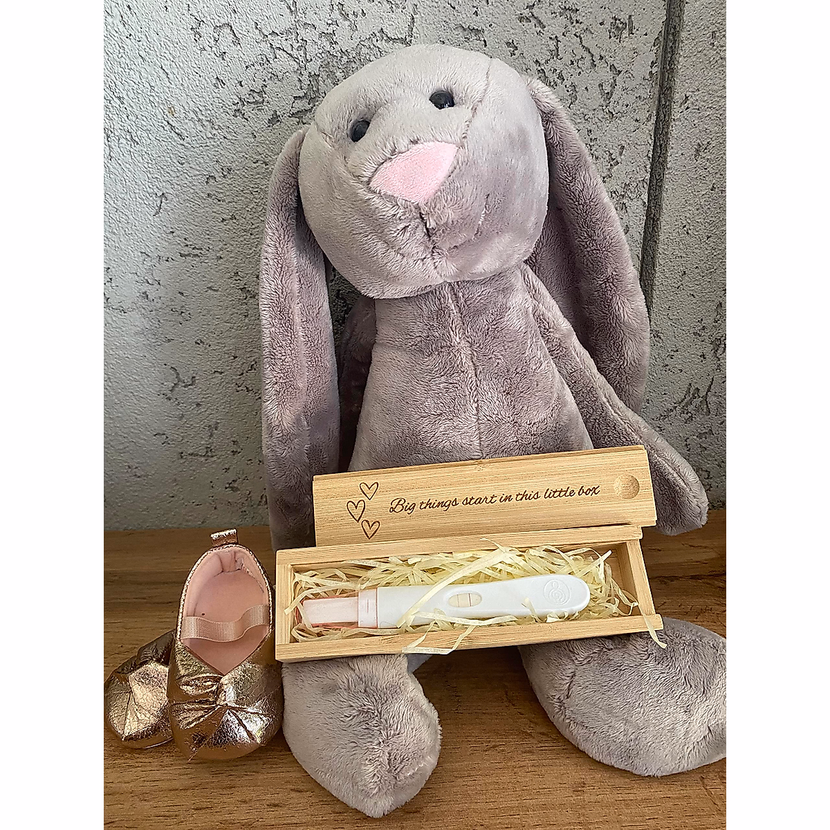 Pregnancy Test Keepsake Box for Baby Announcement to Partner Wooden Baby Keepsake Box