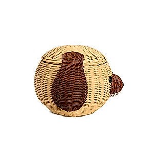 G6 COLLECTION Dog Rattan Storage Basket with Lid Decorative Bin Home Decor Hand Woven Shelf Organizer Cute Handmade Handcrafted Gift Art Decoration Artwork Wicker Puppy (Dog Head)