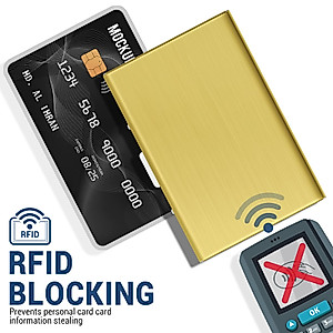 YINHEXI Business Card Holder Case Wallet for Men and Women, Metal Minimalist Slim Credit Card Wallet with Stainless Steel RFID Blocking for Men and Women (Gold)