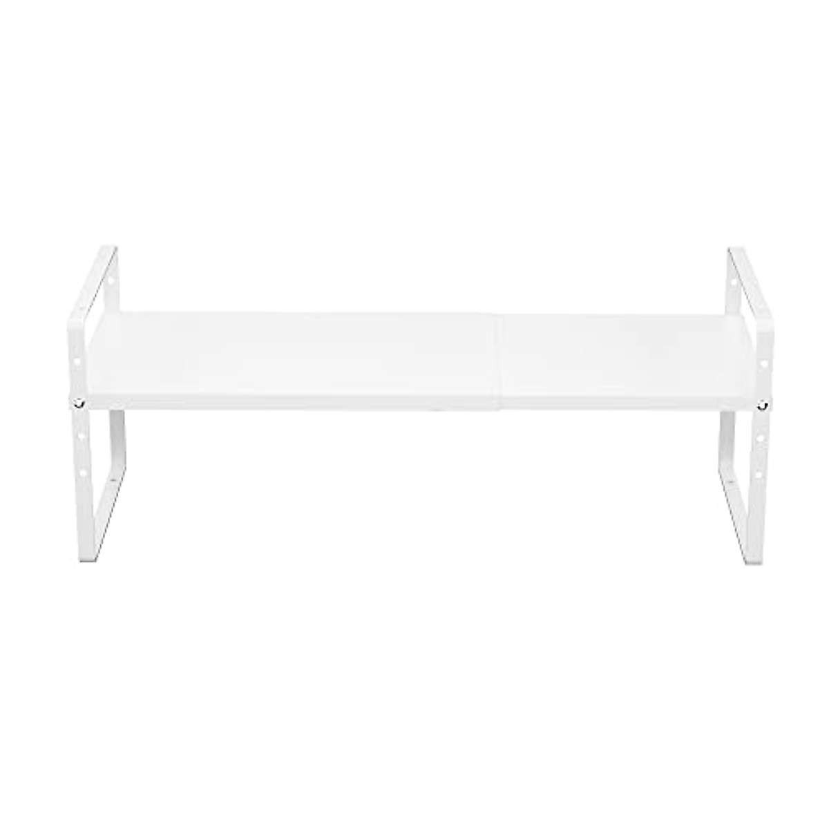 iPEGTOP Expandable Cabinet Storage Shelf Organizer Rack, Heavy Duty Steel Metal Spice Rack Adjustable Height Pantry Garage Shelf Space Riser for Counter Kitchen Organization, White, 1 Pack