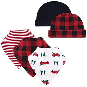Hudson Baby Unisex Baby Cotton Bib and Headband or Caps Set, Christmas Tree, One Size