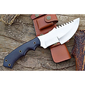 N/AN/A Custom Hand Made Full Tang Carbon Steel Hunting Survival Camping Knife For Man With Blue Makkarta Handle Camping Knife With Leather Sheath
