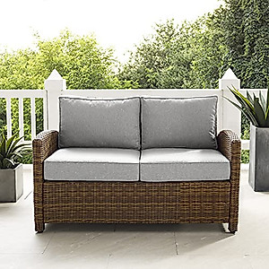 Crosley Furniture Bradenton Wicker Outdoor Loveseat, 2-Person Patio Couch for Porch, Deck, Backyard, Brown with Gray Cushions