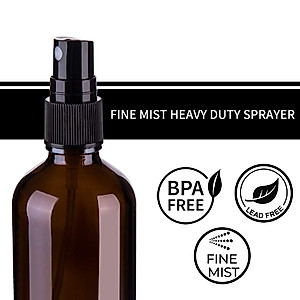 Hydior 4oz Amber Glass Spray Bottle for Essential Oil, Empty Fine Mist Spray Bottle, 6 Pack