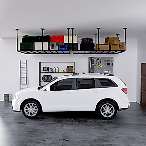 VWZ 4×8' Overhead Garage Storage Rack, Adjustable Garage Ceiling Storage Racks, Heavy Duty Garage Shelving, Garage Hanging Storage Racks with A Load Capacity of up to 1320 Lbs, Black. (Bottomless)