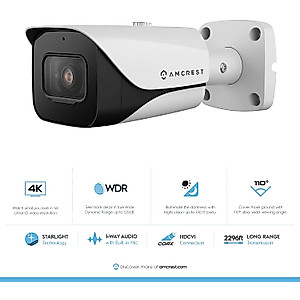 Amcrest 4K Analog Outdoor Security Camera, Bullet 4K (8MP) @15fps, CCTV-Coax-BNC, 98ft Night Vision, IP67 Metal, 125° Angle, Mic, White (Not an IP Camera) (DVR Required, Not Included) (AMC4KBC28-W-V3)