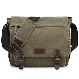 Dasein Large Vintage Canvas Messenger Shoulder Bag, Army Green, 15in Laptop Capacity