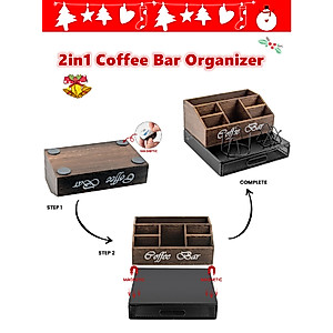 CODOGOY Coffee Bar Accessory Coffee Station Organizer, 2 in 1 Coffee Pod Drawer & Tea Bag Holder