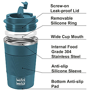 WETOWETO 12oz Stainless Steel Coffee Tumbler, Travel Coffee Mug, Insulated Coffee Mug with Lid, Spill Proof Coffee Cup, Portable Thermal Mug, Reusable Coffee Cup for Hot and Cold (Blue)