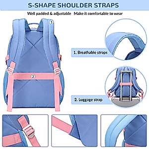 El-fmly Big School Backpack Bookbag for Teen Students, Multi Pockets Water Resistant Casual Daypack with 15.6 inch Laptop pocket for Travel (Pink)