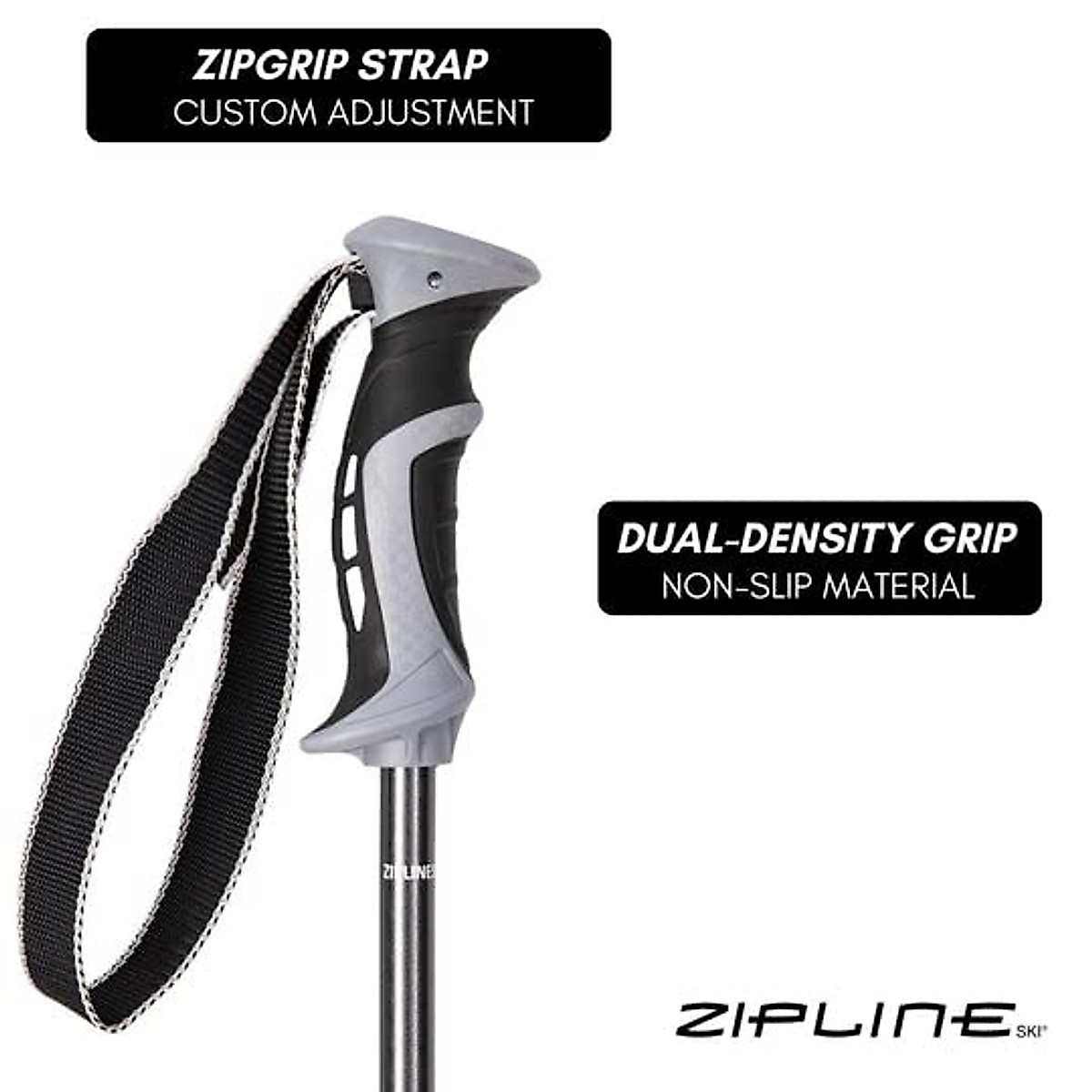Ski Poles Graphite Carbon Composite - Zipline Lollipop U.S. Ski Team Official Supplier (Gray Carbon, 46" in./117 cm)