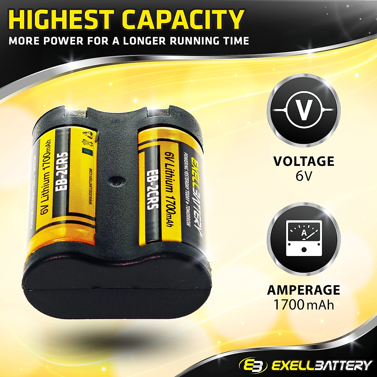 Exell Battery 2CR5 245 6V Photo Lithium Cell Replaces 2CR5 DL245 EL2CR5 2CR5M
