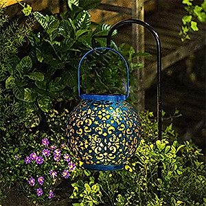 CHYSP Solar Led Iron Art Hollow Lantern Light Outdoor Decorative Lighting Handheld Hanging Lamp for Home Garden Yard Pathway