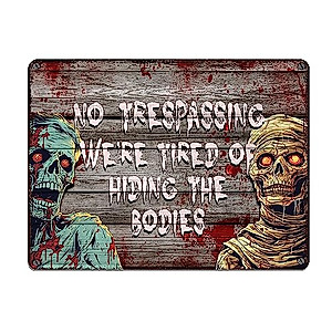WODORO Halloween Decor No Soliciting Tin Metal Sign, Gothic Scary Creepy Spooky Decor Garden Yard Outdoor Indoor Door Wall Art Plaque Accessories Vintage Pumpkins Witch Zombie Skeleton Skull (02)