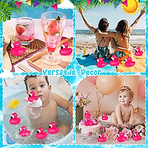 Flamingo Rubber Duckies for Kids, 12PCS Pink Flamingo Duck Bath Toys Cute Floating Squeaky Mini Rubber Ducks for Baby Shower, Cake Decoration, Classroom Carnival Prizes