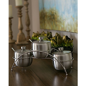 Internet's Best Condiment Serving Bowls with Stand - Set of 3 - Catering Hosting Serving Dish Set with Lids and Spoons - Stainless Steel
